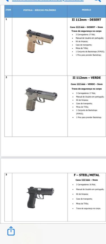 PISTOLA JERICHO 9 MM - Tabacaria do Povo